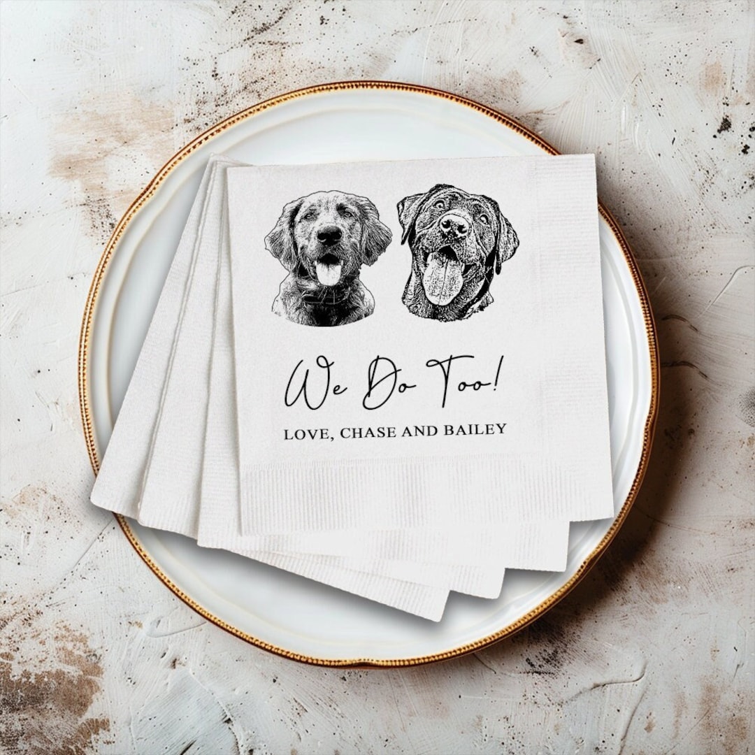 Personalized Dog Wedding Napkins, Custom Pet Cocktail Napkins,custom ...