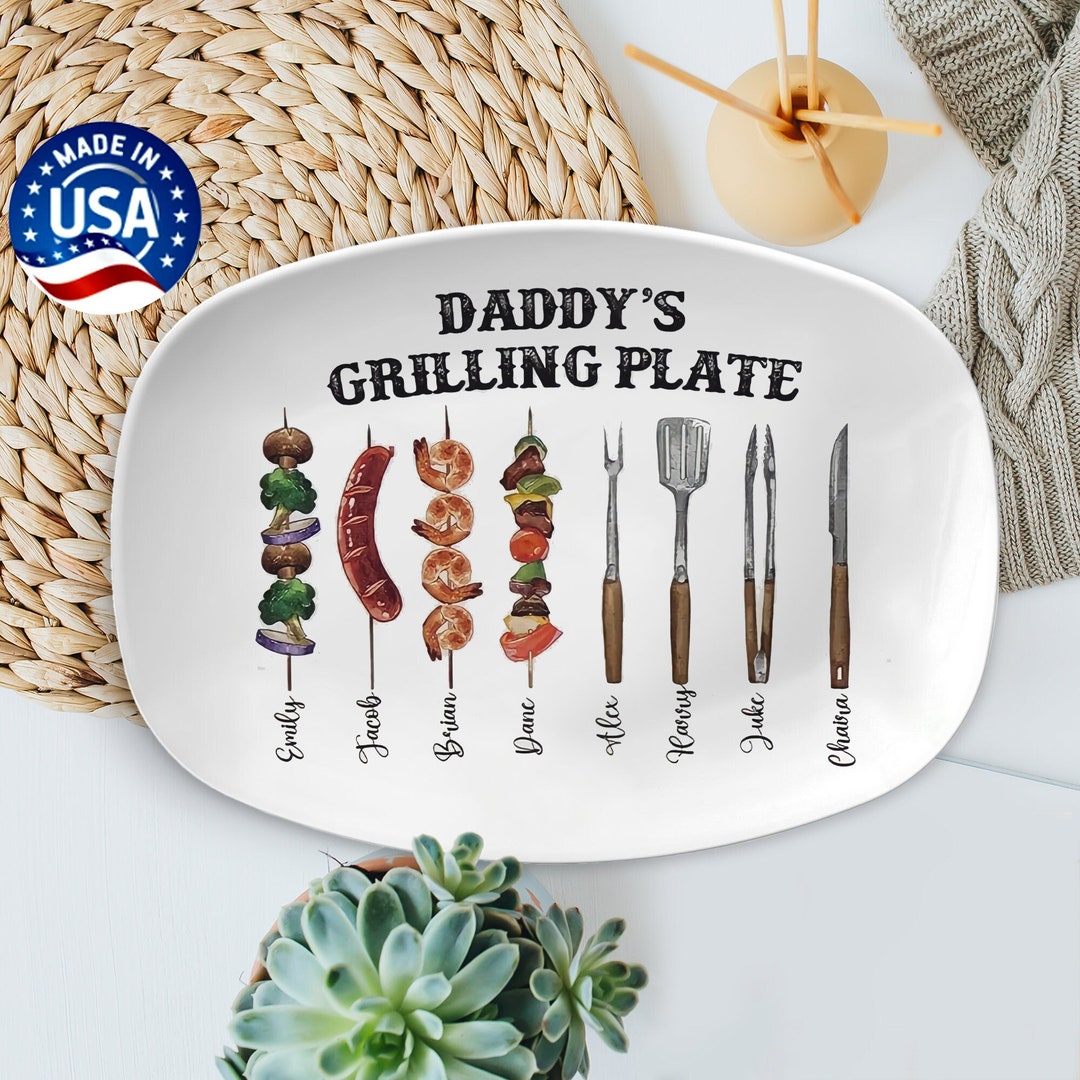Personalized BBQ Dad's Grilling Plate With Kids Name, BBQ Platter for ...