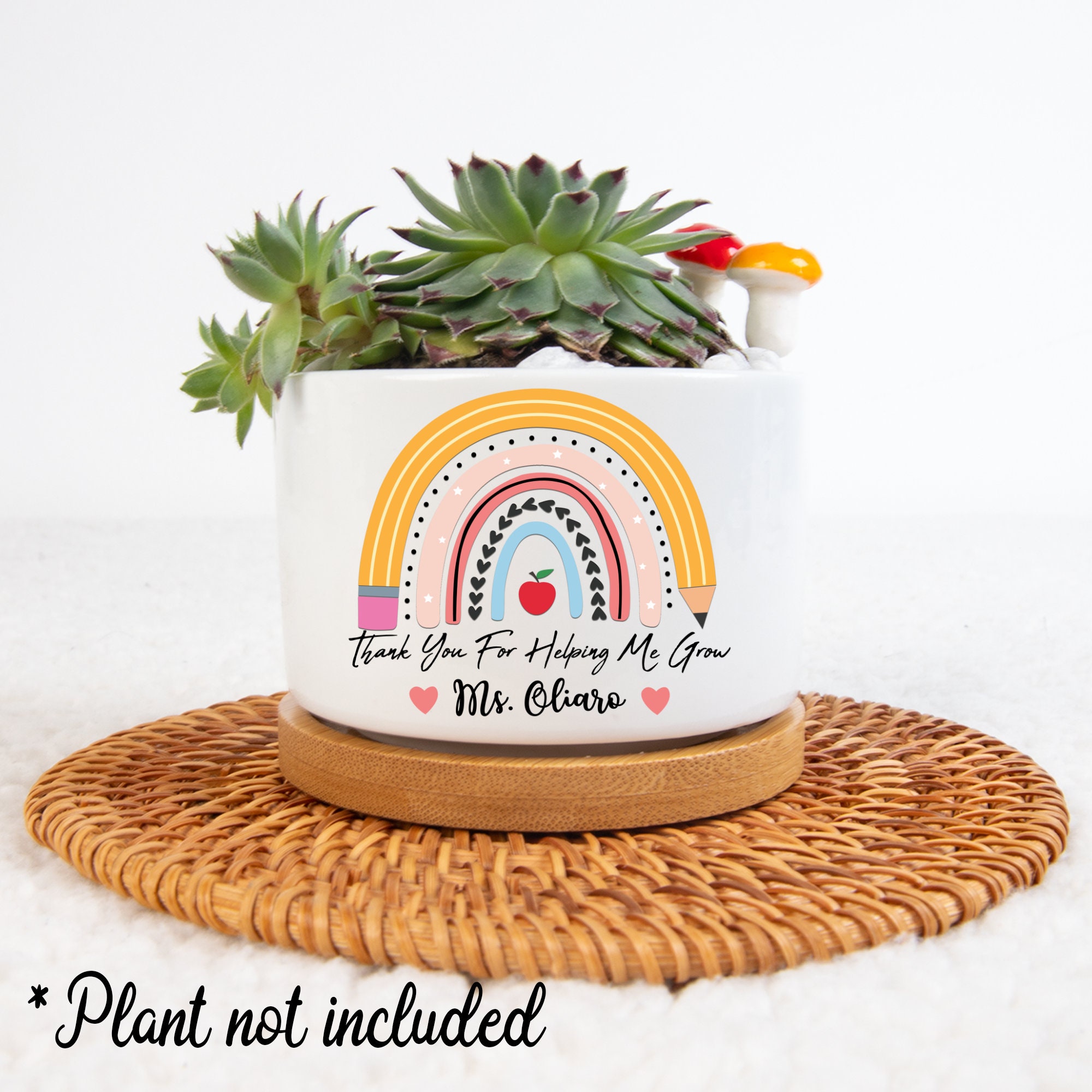 Thank You for Helping Me Grow, Custom Teacher Flower Pot, Cute Rainbow ...