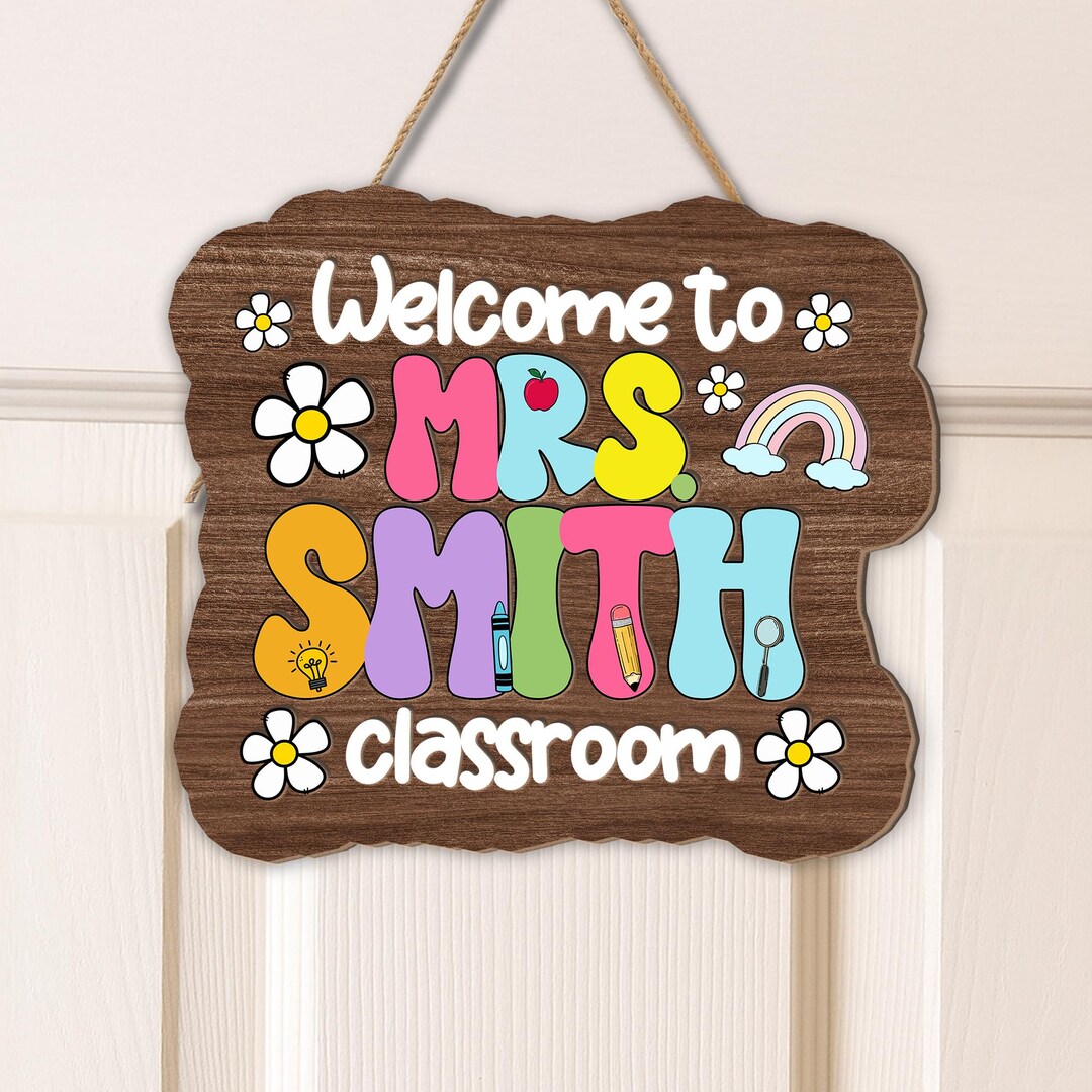 Custom Teacher Classroom Welcome Sign, Personalized Wooden Door Hanger ...