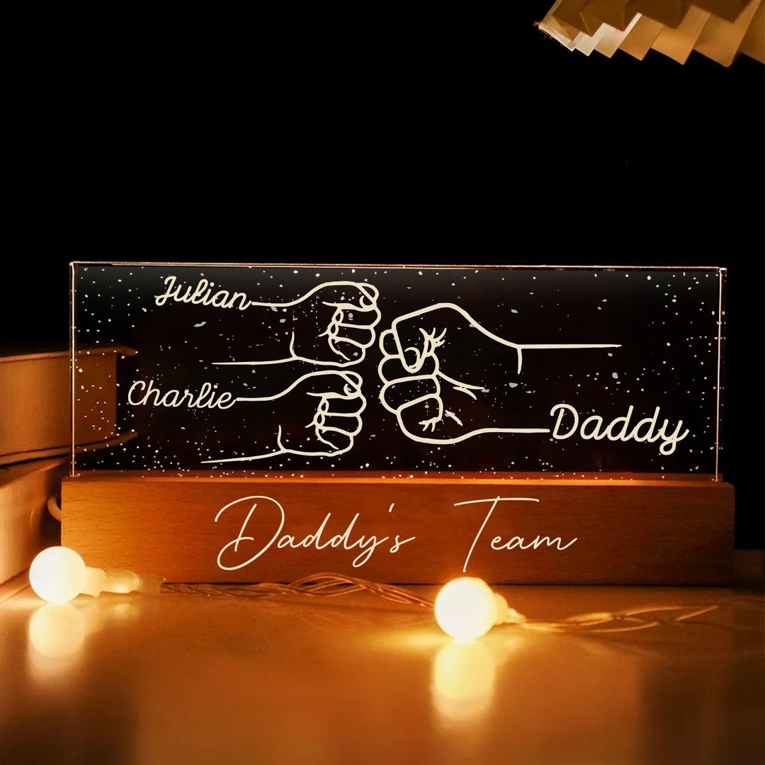 Custom Daddys Team Fist Bump Acrylic Led Night Light Best Dad T