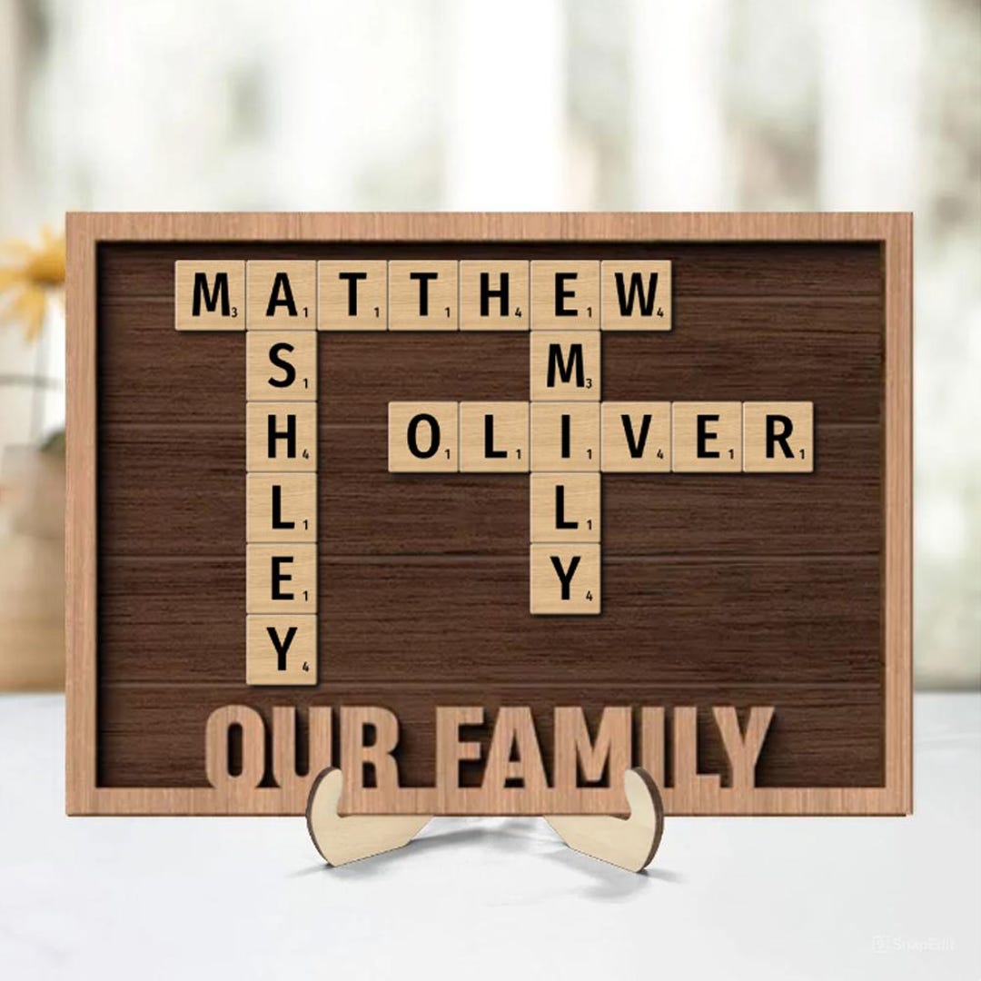 Personalized Our Family Crossword Wooden Plaque, Custom Family Name ...