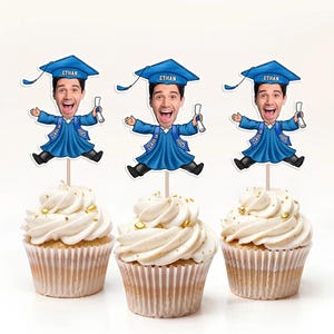 Personalized Graduate Face Cupcake Toppers, Custom Graduation Decor ...