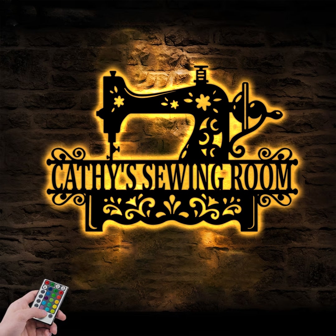 Custom Sewing Machine Sign With LED Light, Custom Sewing Room Sign ...