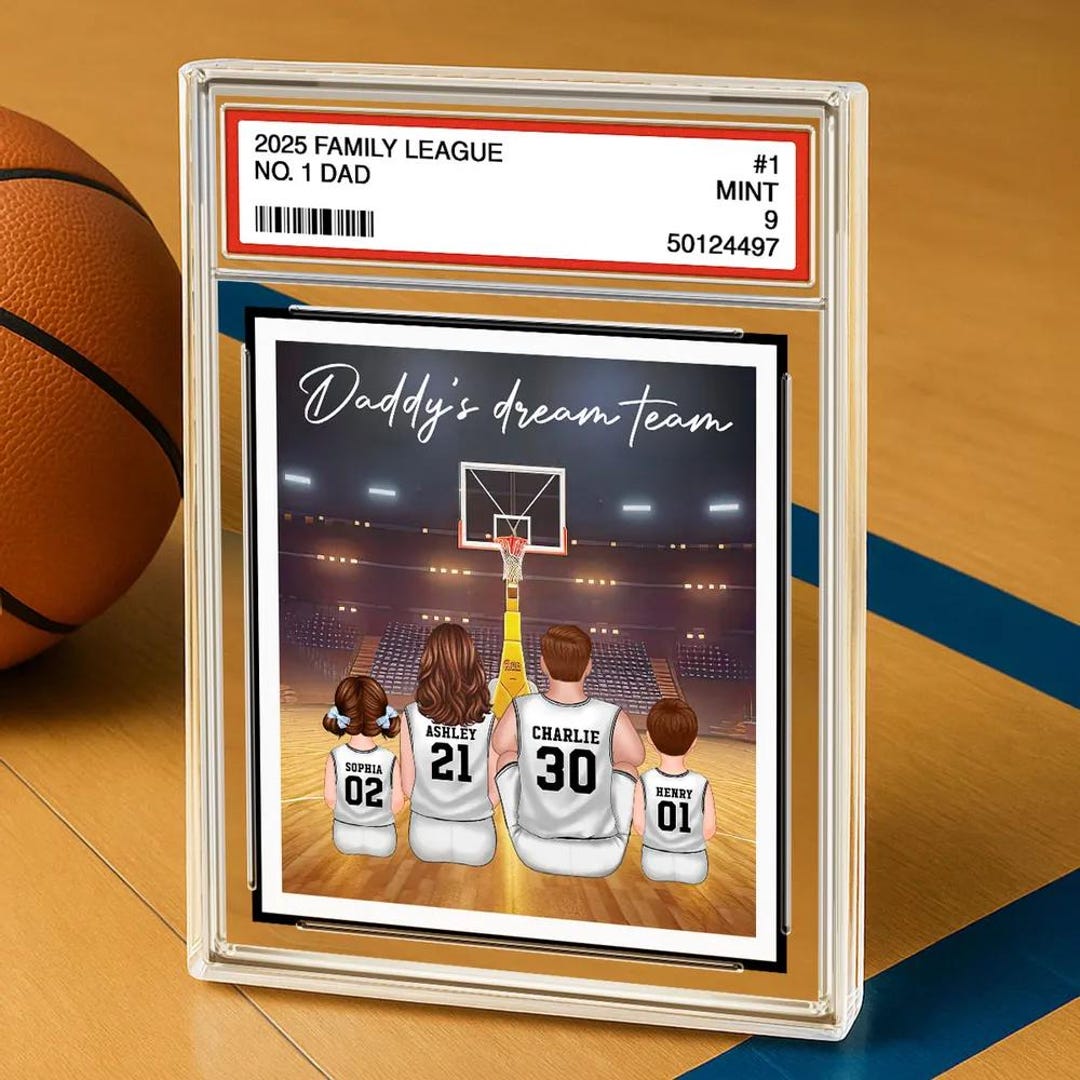 Basketball Daddy's Dream Team No. 1 Dad Man & Kids Sitting Trading Card ...
