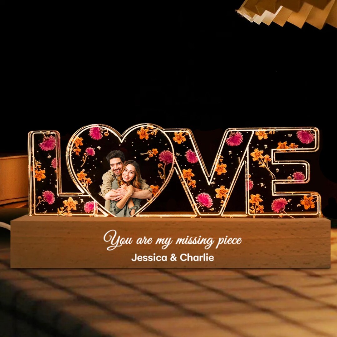 Personalized Couple Acrylic LED Night Light With Name, Custom Photos ...