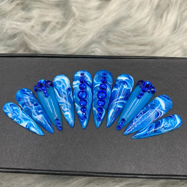 Blue Stiletto Nails - Etsy
