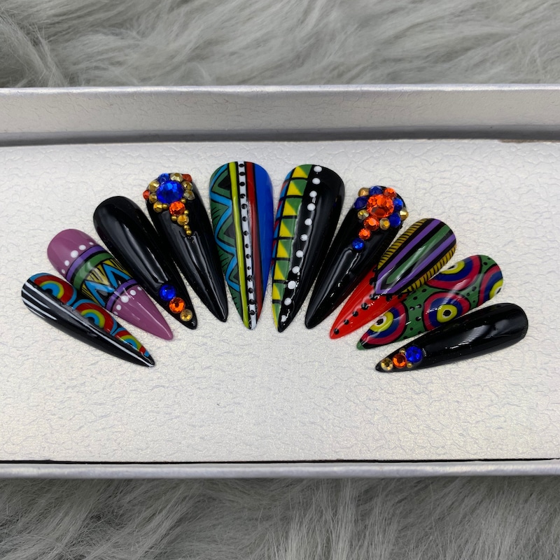 Long Fake Black Nails - Etsy