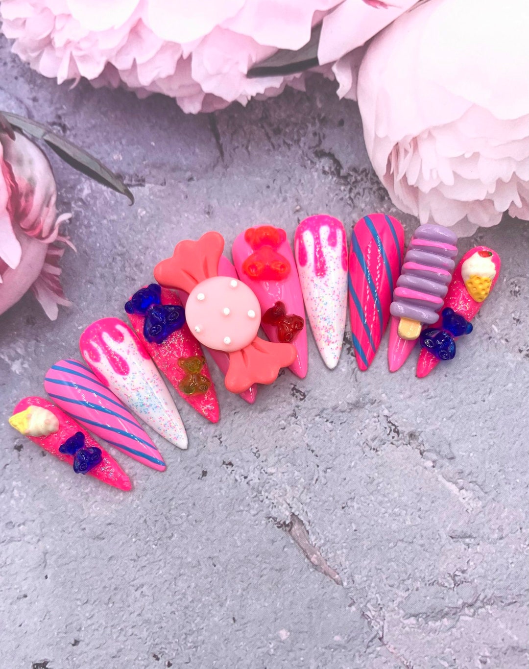 Kawaii Pink Cupcakes Nails Design - A211 - Etsy