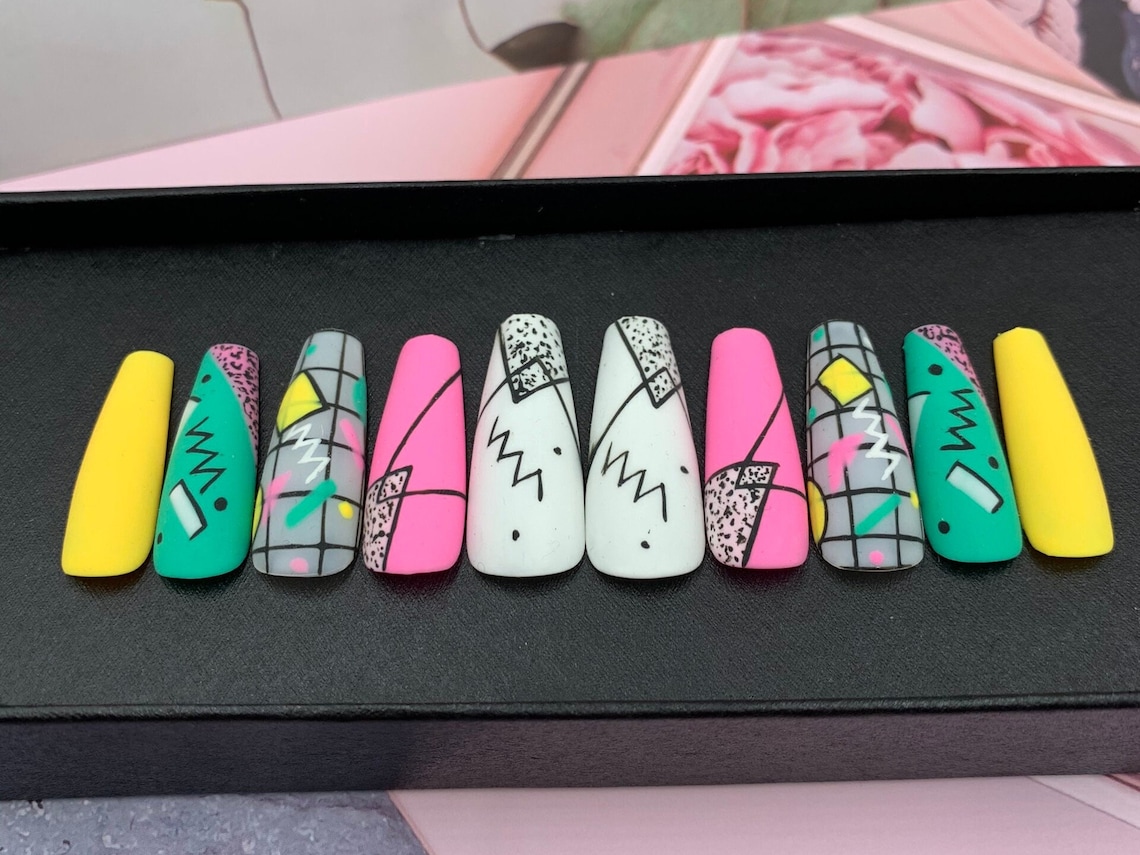 Colorful Set Long Coffin Press on Nails Fake Nails Coffin - Etsy