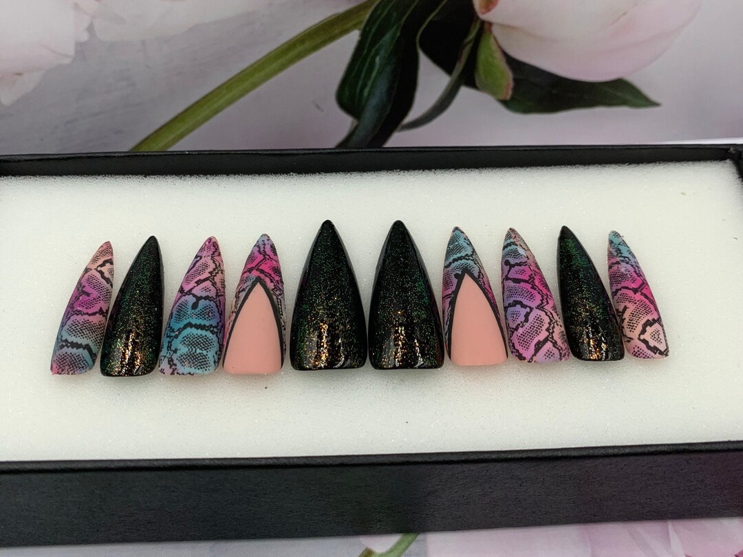 Snake Skin-fake Nails | Glue on Nails | Press on Nails | Coffin Nails ...