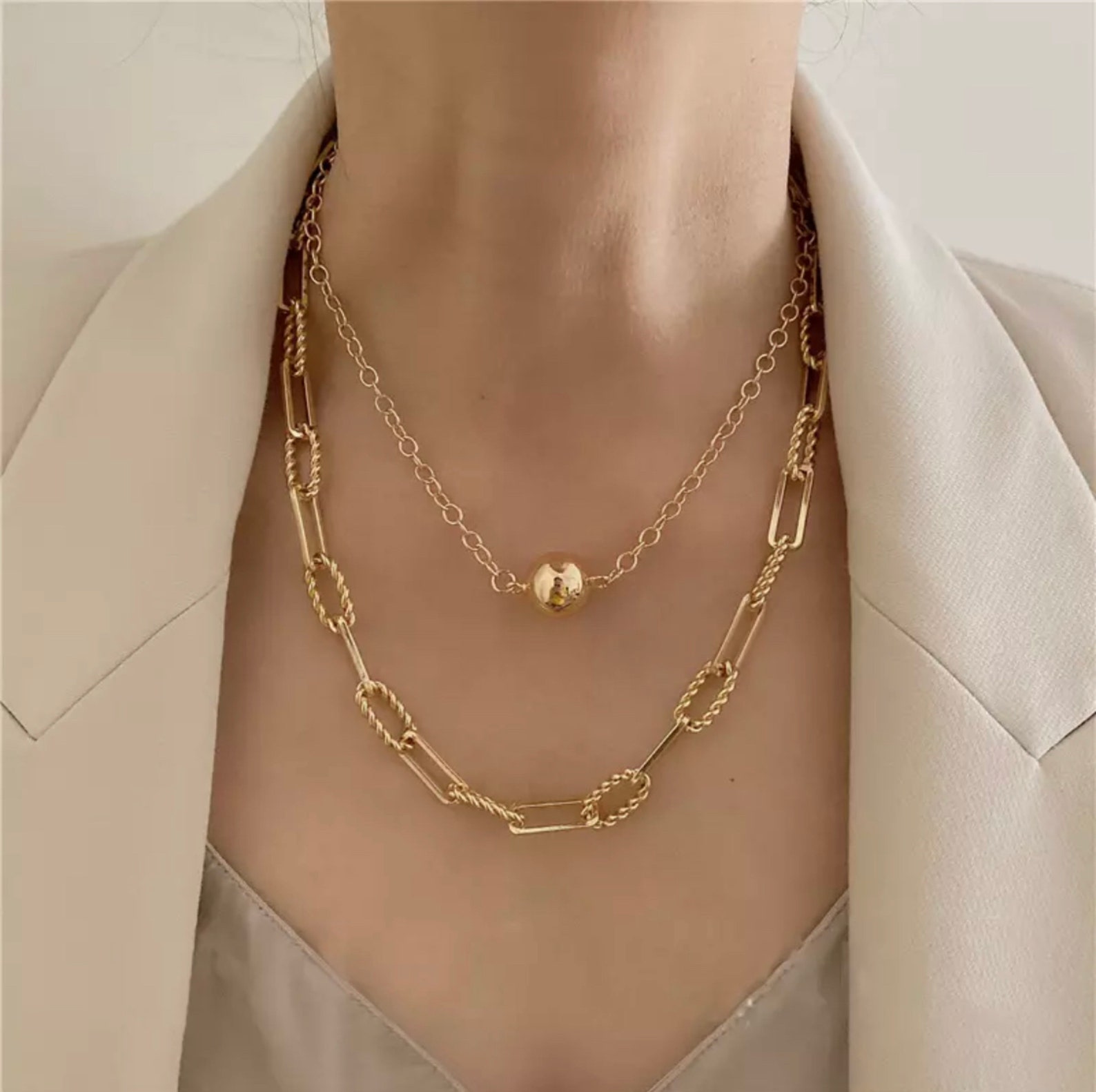 Collar de cadena de mujer multicolor de 18k / cadena de acero | Etsy Collar de cadena de mujer multicolor de 18k / cadena de acero | Etsy