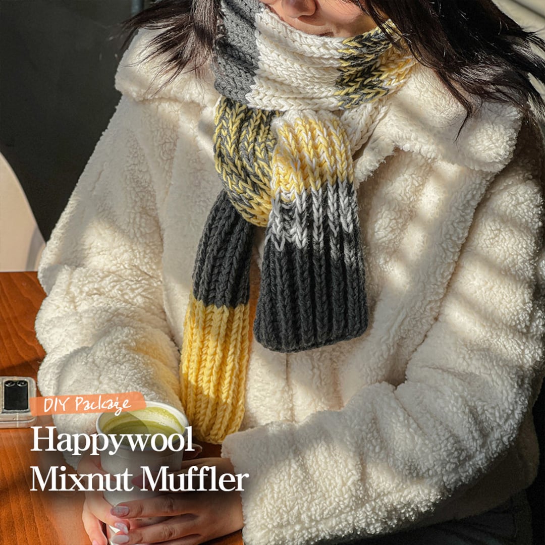 DIY Knitting Muffler Package: Yarn and Pattern - Happywool Mixnut ...