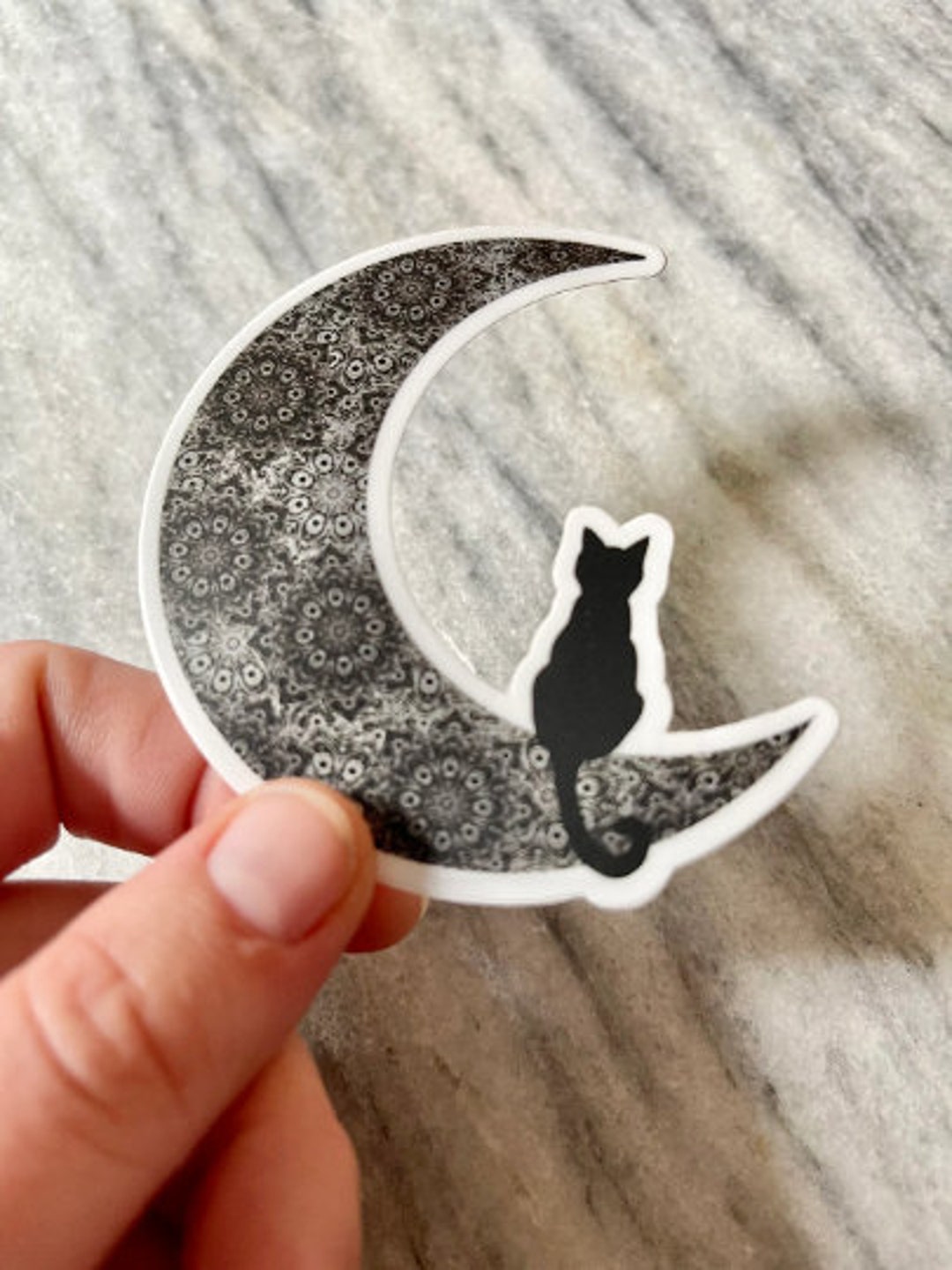 Mandala Crescent Moon Cat Sticker | Laptop Sticker | Notebook Sticker ...