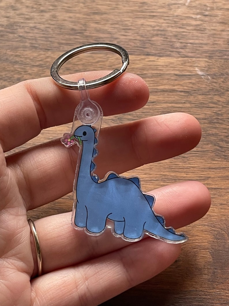 Blue Dinosaur Flower Keychain - Etsy