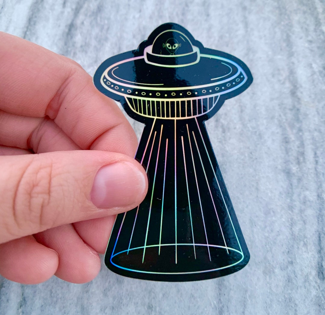 Holographic Alien Spaceship Sticker | Laptop Sticker | Notebook Sticker ...