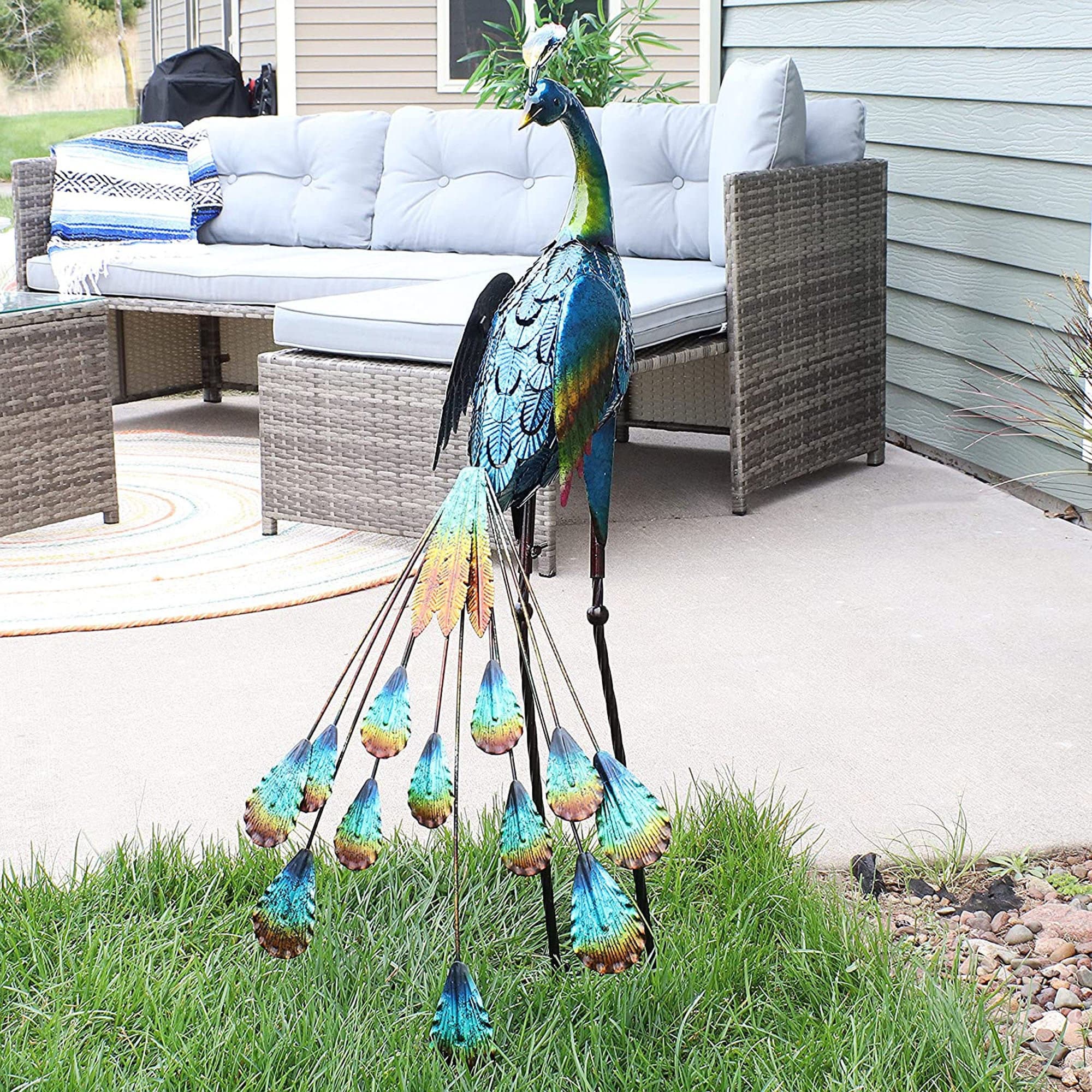 Outdoor Metal Peacock Statue Metal Peacocks Sculpture Yard Art Lawn Ornament For Outdoor