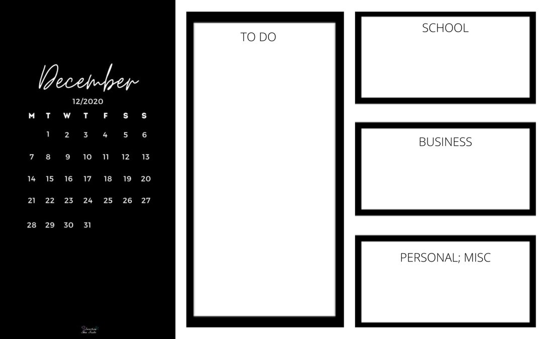 December Desktop Wallpaper Organizer - Black and White - Etsy