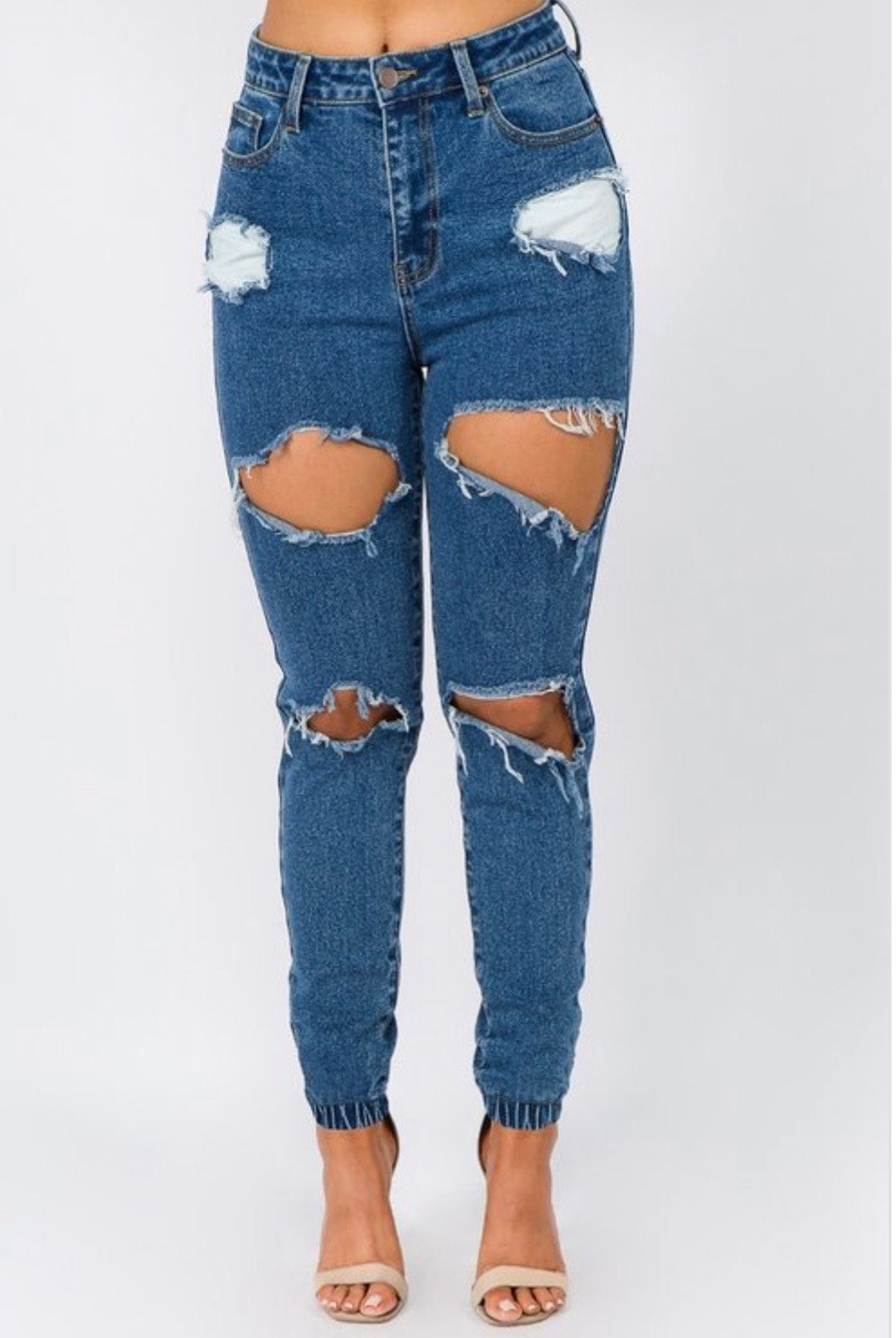 High Waist Denim Cut-out Trim Joggers - Etsy