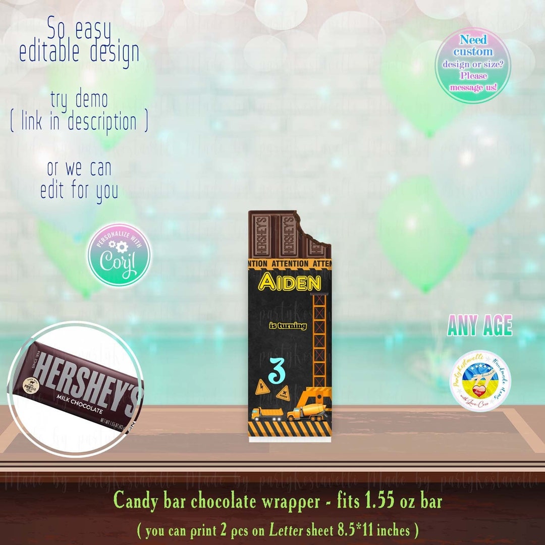 Construction Candy Bar Chocolate Wrapper Dump Truck Birthday Bricks ...