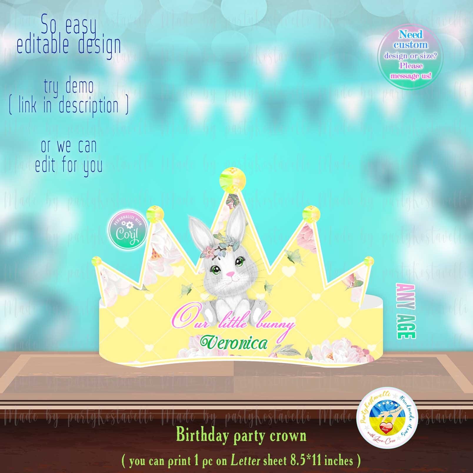 Bunny Crown Hat Birthday Party Favors Easter Birthday Party Floral ...