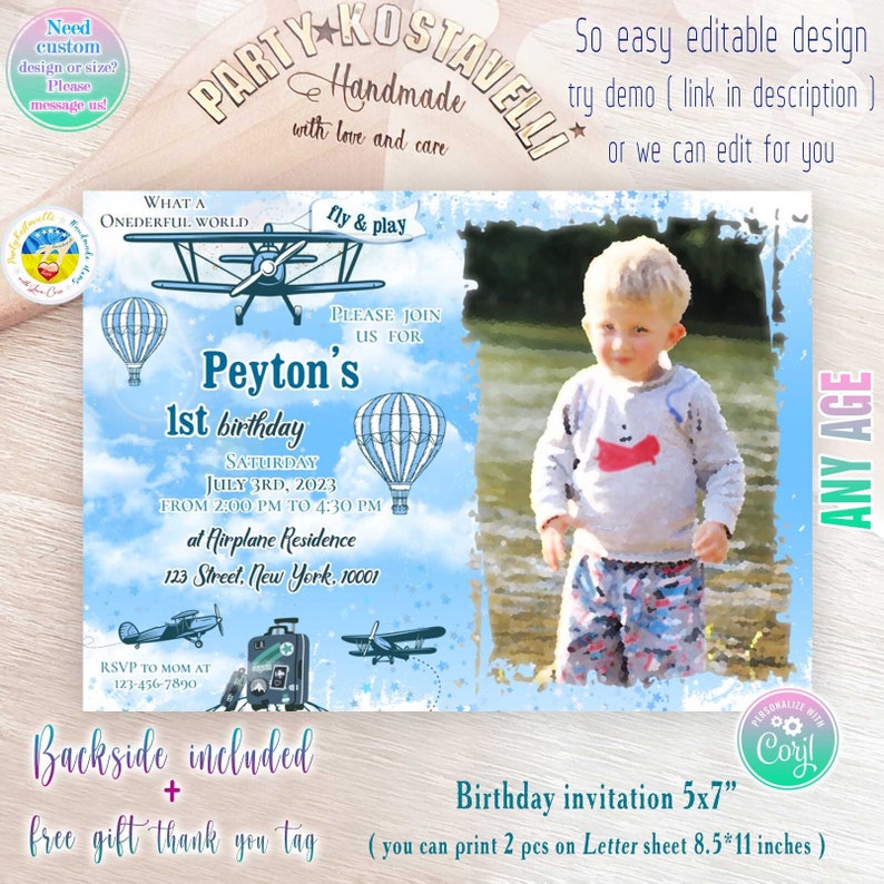 Airplane Birthday Invitation Photo Fly Time Party Invite - Etsy