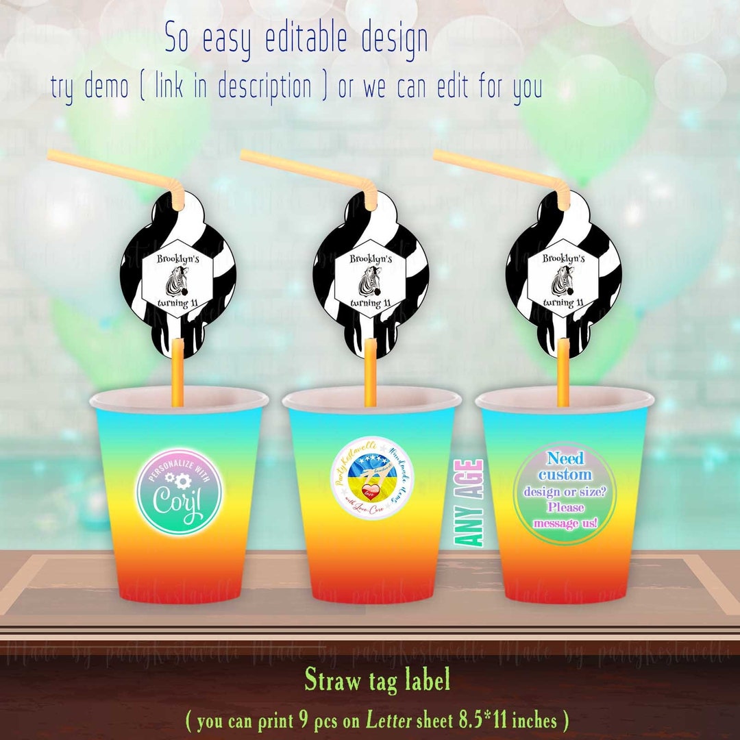 Zebra Straw Tag Wild Animal Theme Juice Water Straws Label, Safari ...