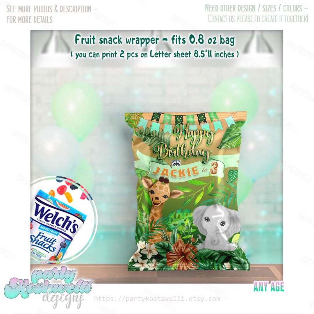Jungle Fruit Snack Wrapper, Jungle Party Favors Safari Animals Snack ...