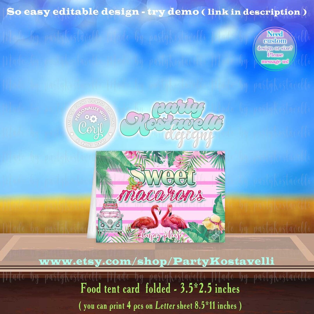 Flamingo Food Tent Cards Printable Label Buffet Card Beach - Etsy