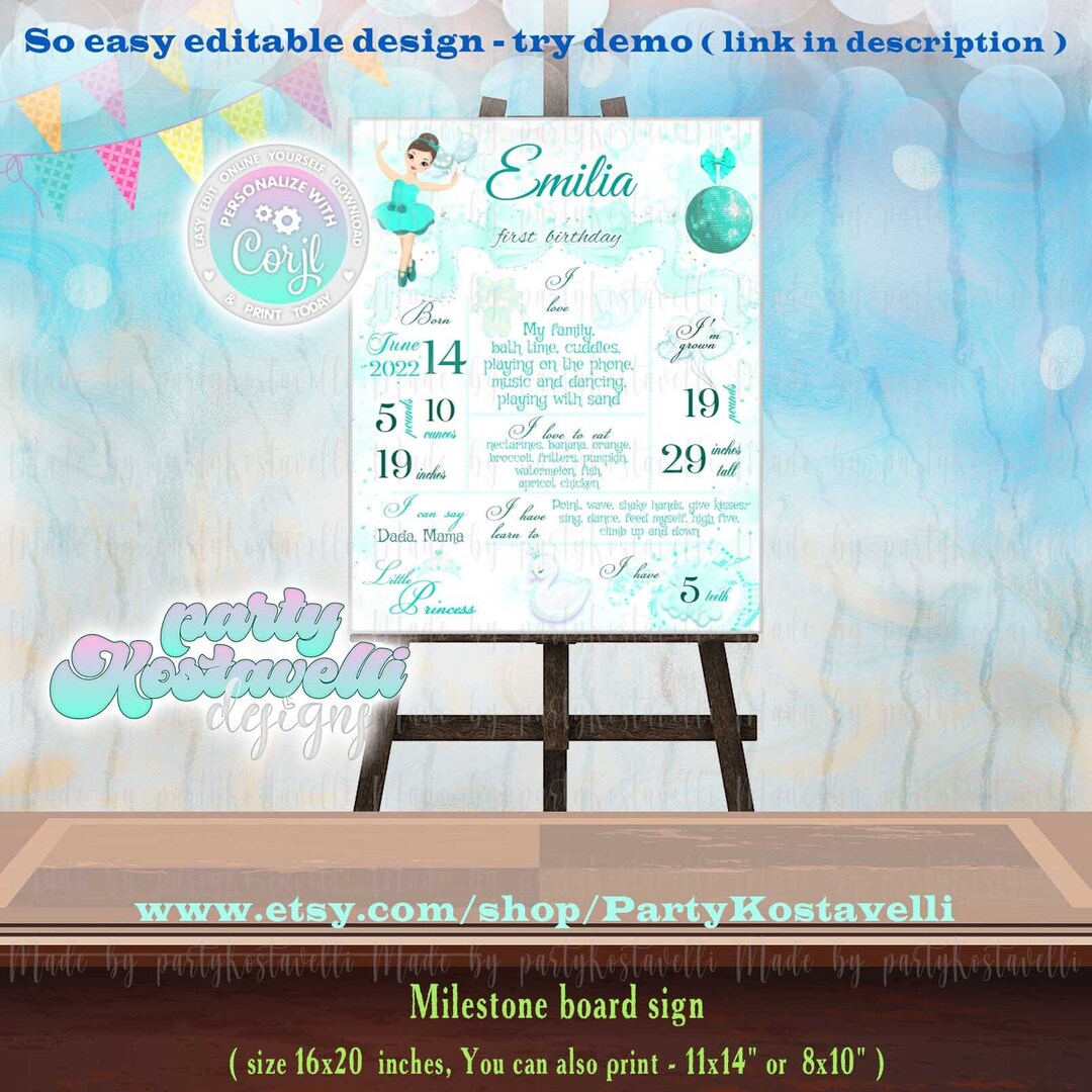 Ballerina Milestone Swan Board Ballet Birthday Party Sign Dancer Girl ...