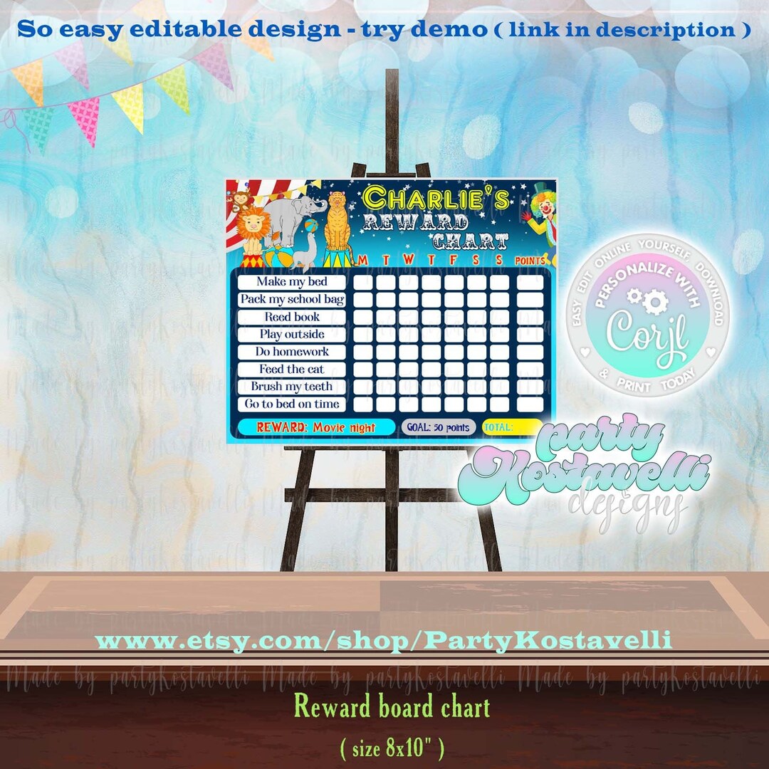 Editable Circus Reward Chart for Kids, Girl Boy Clown Routine Chart ...