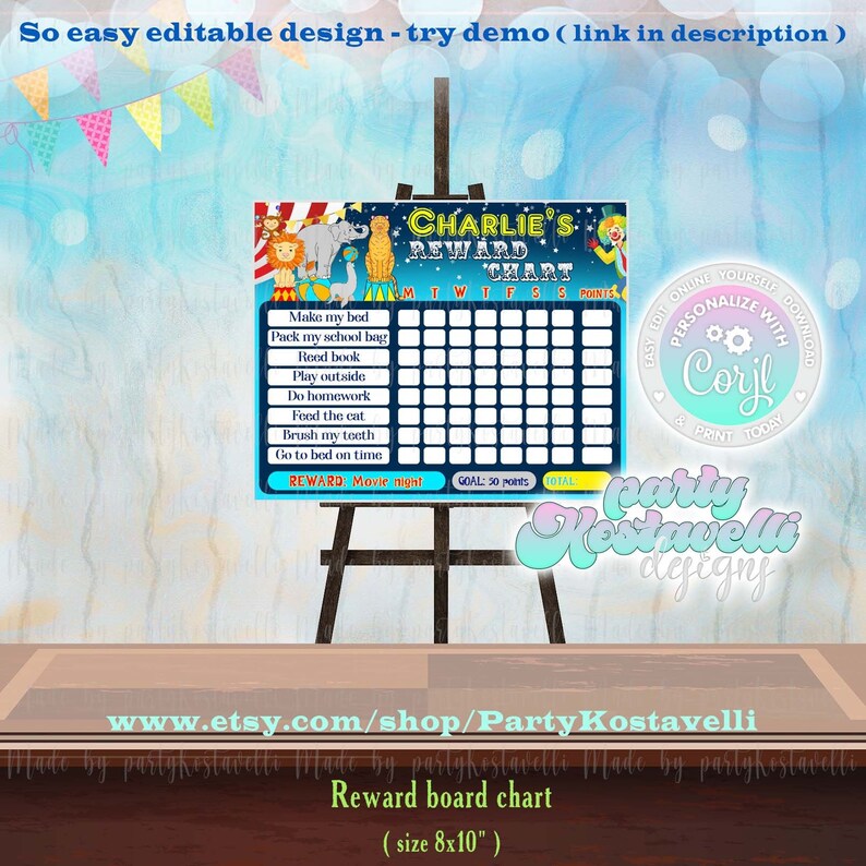 Editable Circus Reward Chart for Kids, Girl Boy Clown Routine Chart ...