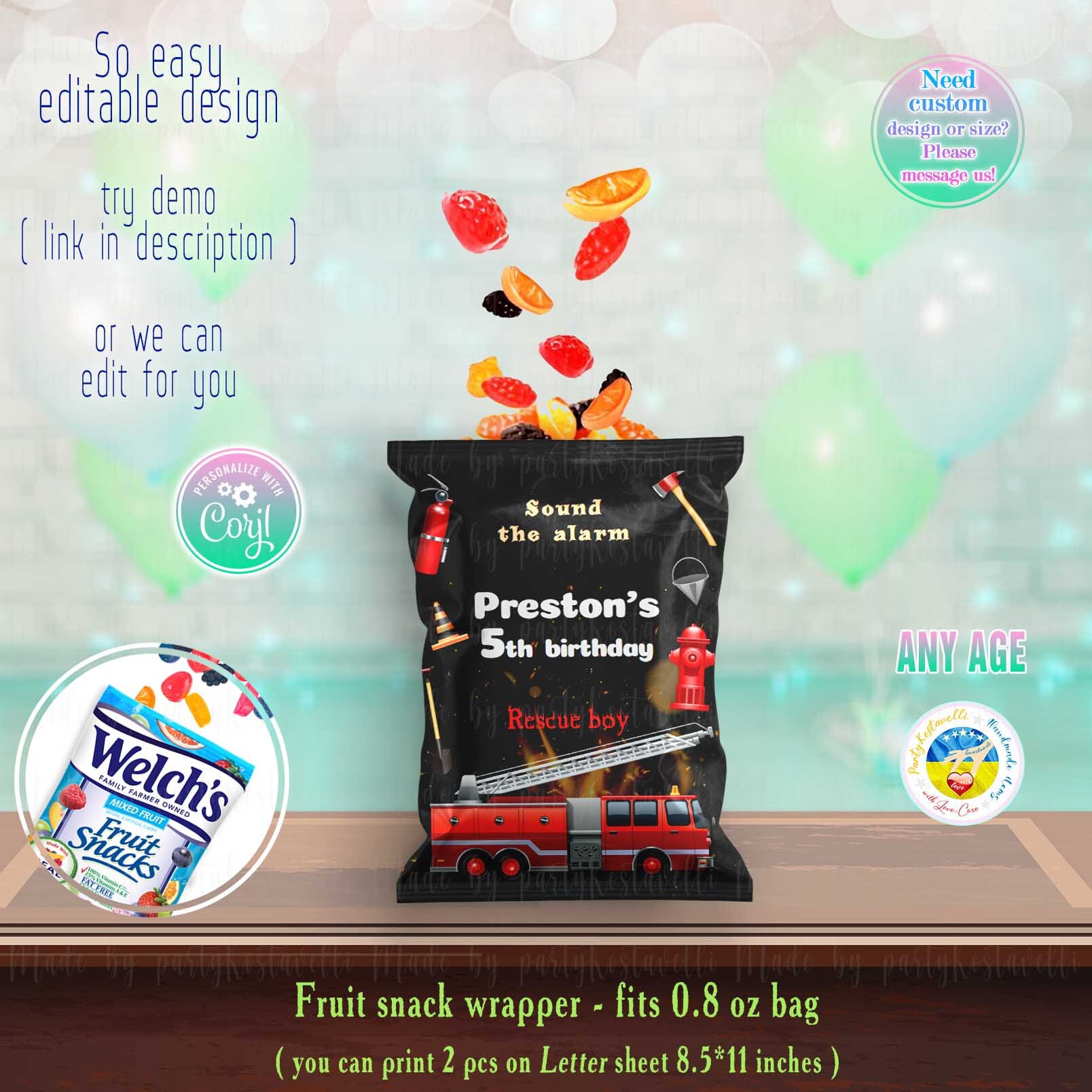 Firefighter Water Bottle Label Fireman Label Rescue Boy Fire Truck ...