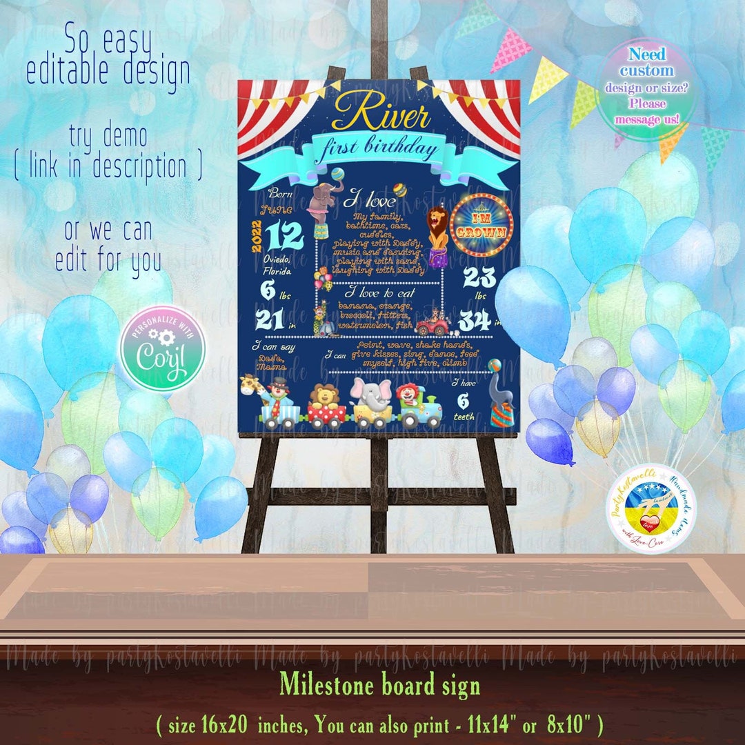 Circus Carnival Board Printable Birthday Party Chalkboard Milestone ...