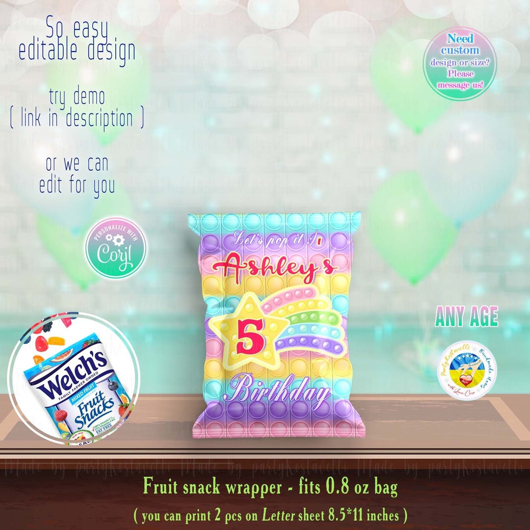 Pop It Fruit Snack Wrapper Fidget Toy Party Fruits Birthday - Etsy