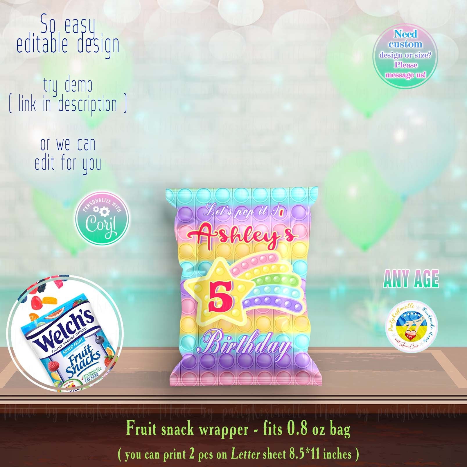 Pop It Fruit Snack Wrapper Fidget Toy Party Fruits Birthday - Etsy