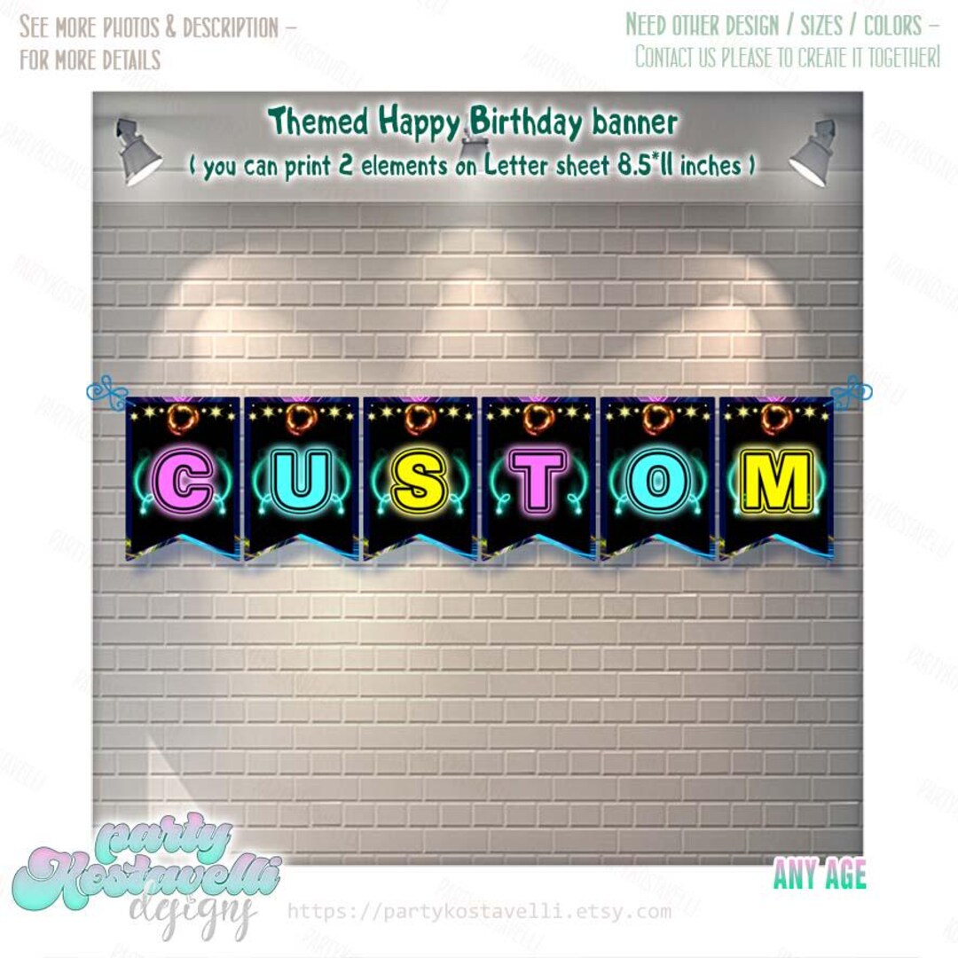 Neon Glow Birthday Banner: Custom Fluorescent Party Decor (digital ...