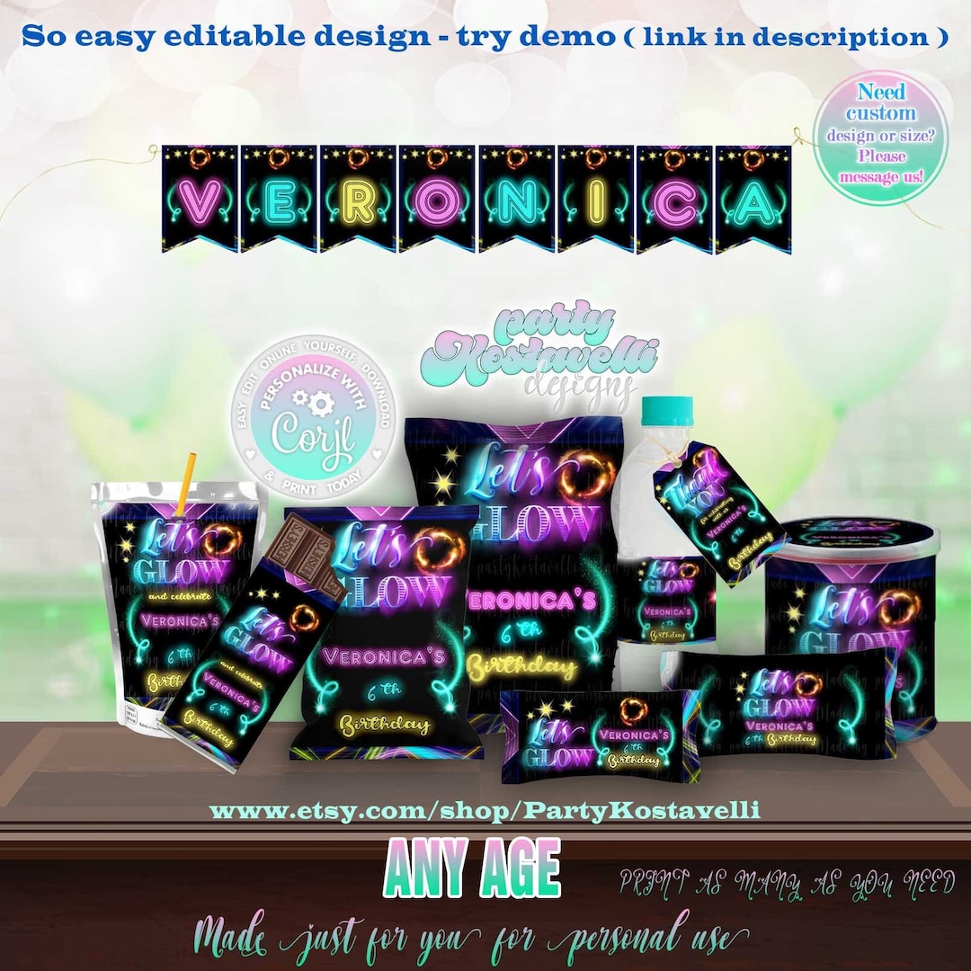 Neon Glow Party Label Wrapper Pack Glow Party Neon Birthday Party ...