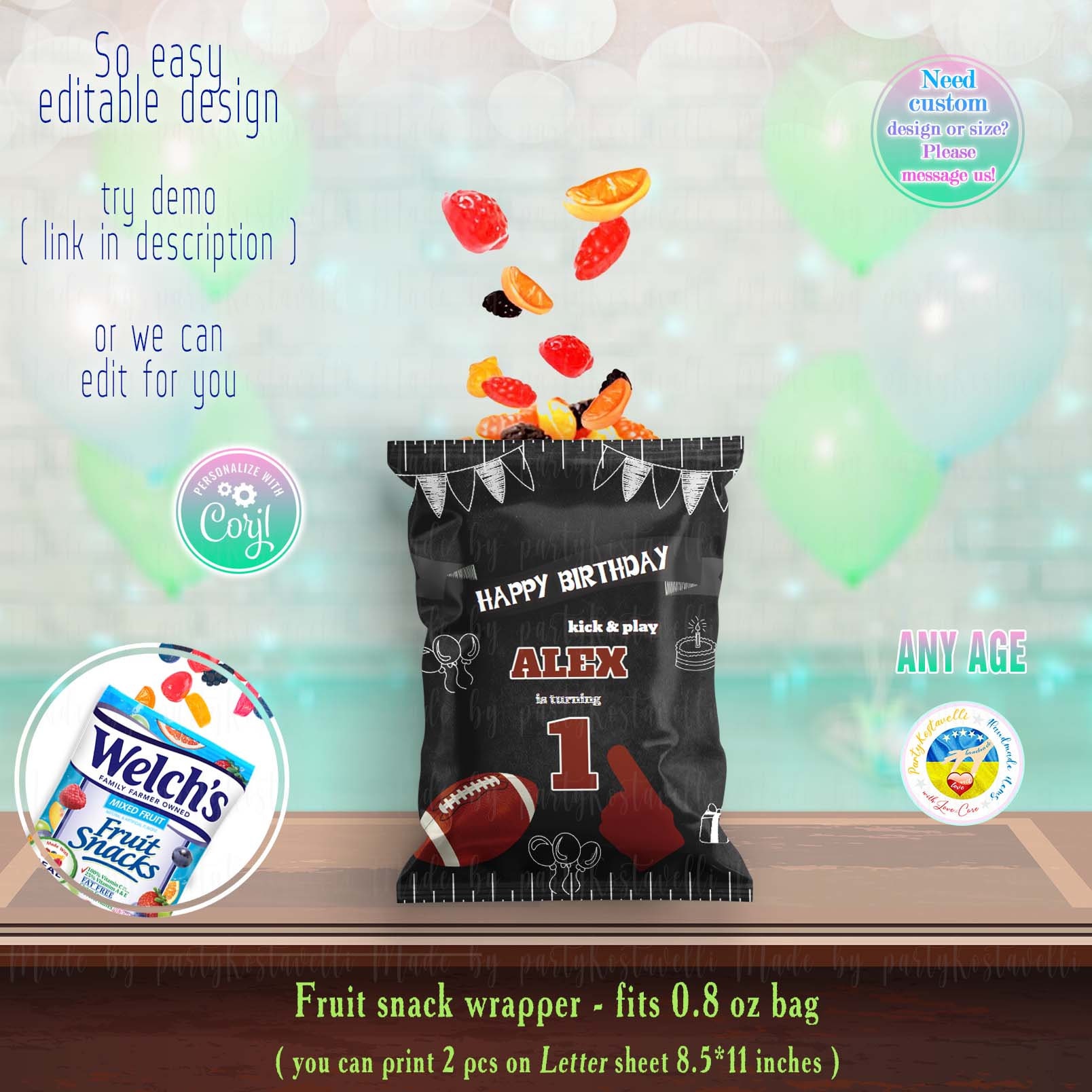 Football Gable Box Label 1st Birthday Party One Year Birthday Treats ...