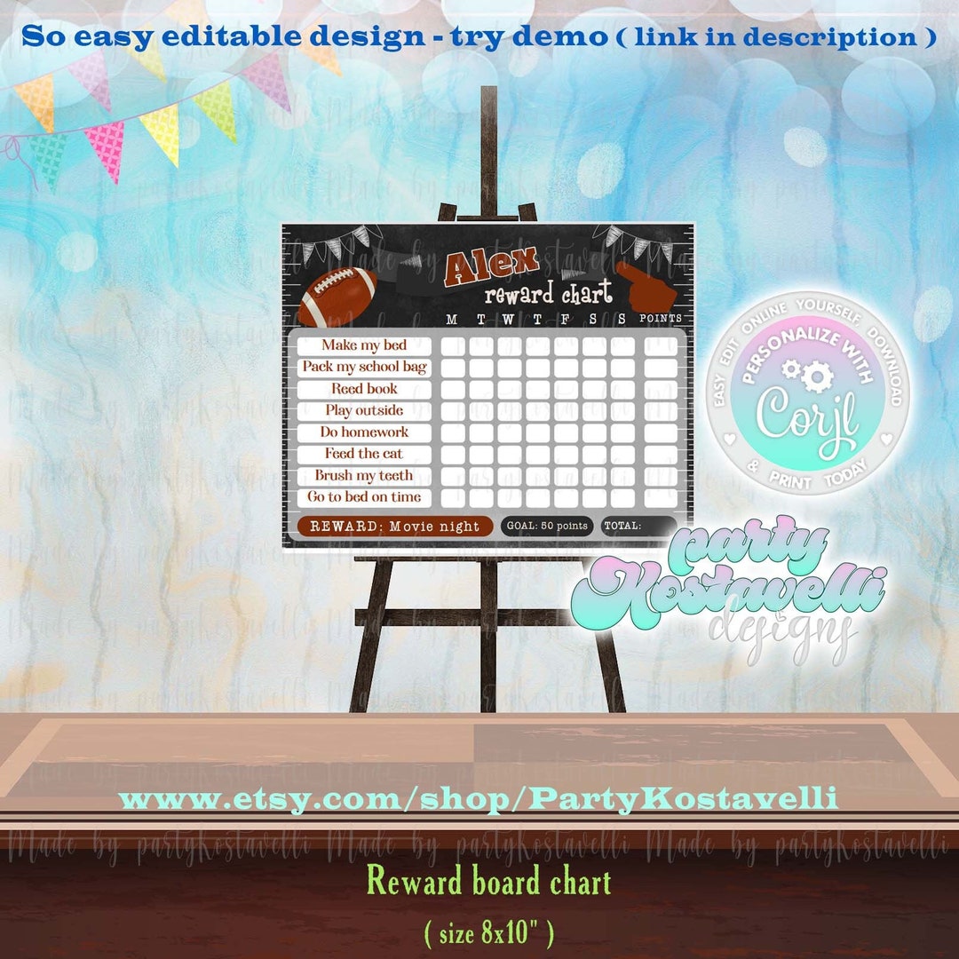 Editable Football Reward Chart for Kids, Boy Rugby Soccer Routine Chart ...