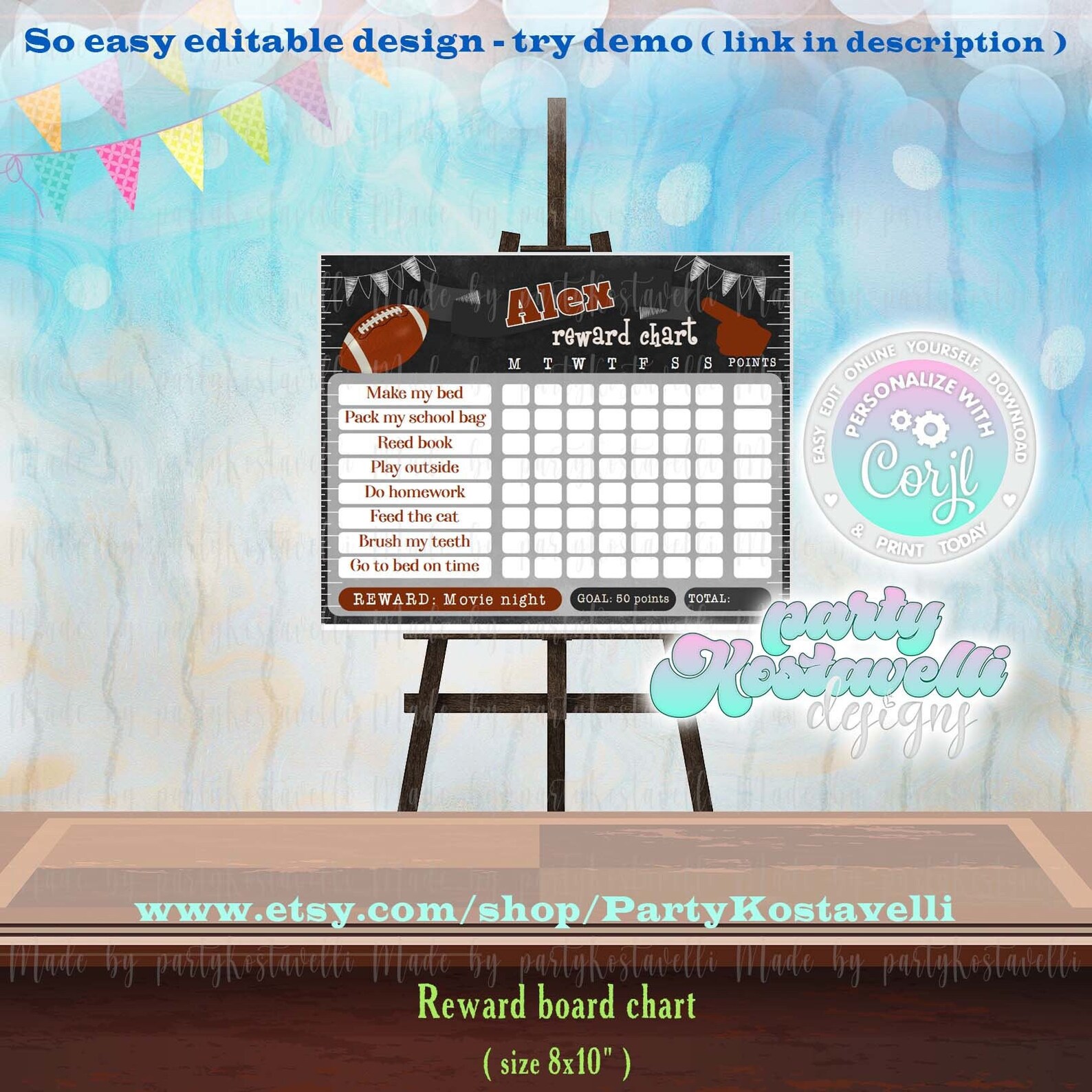 Editable Football Reward Chart for Kids, Boy Rugby Soccer Routine Chart ...