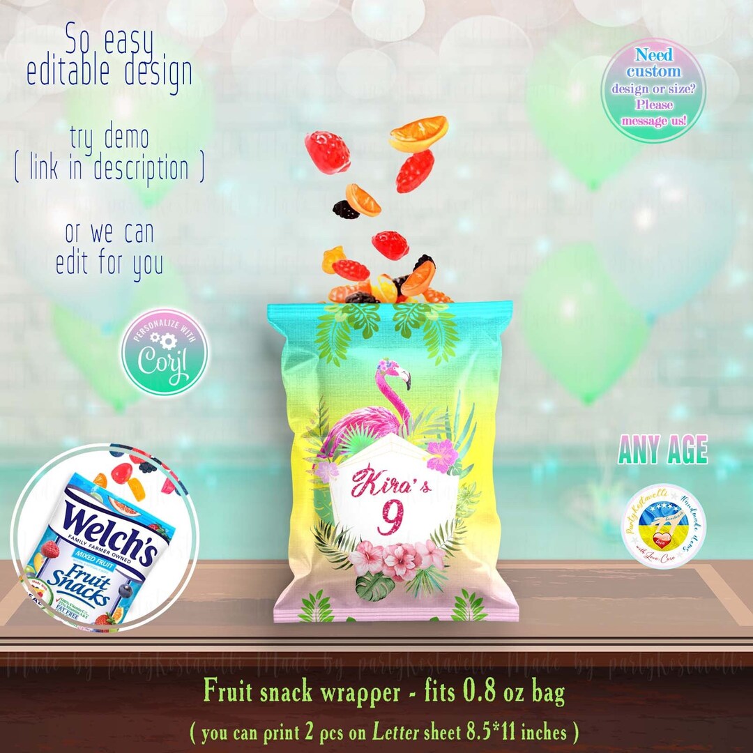 Flamingo Fruit Snack Wrapper Birthday Party Snack Favors - Etsy