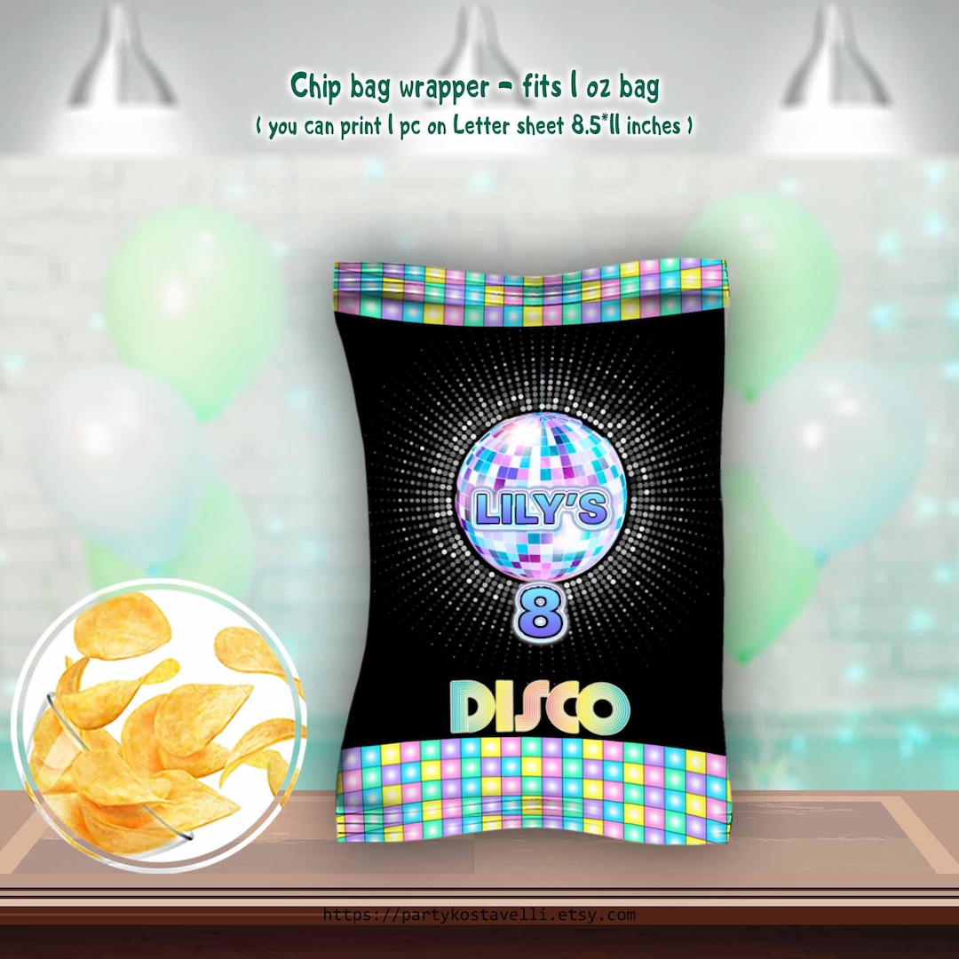 Disco Chip Bag Wrapper: Neon Dance Party Favor Label Digital or Ready ...