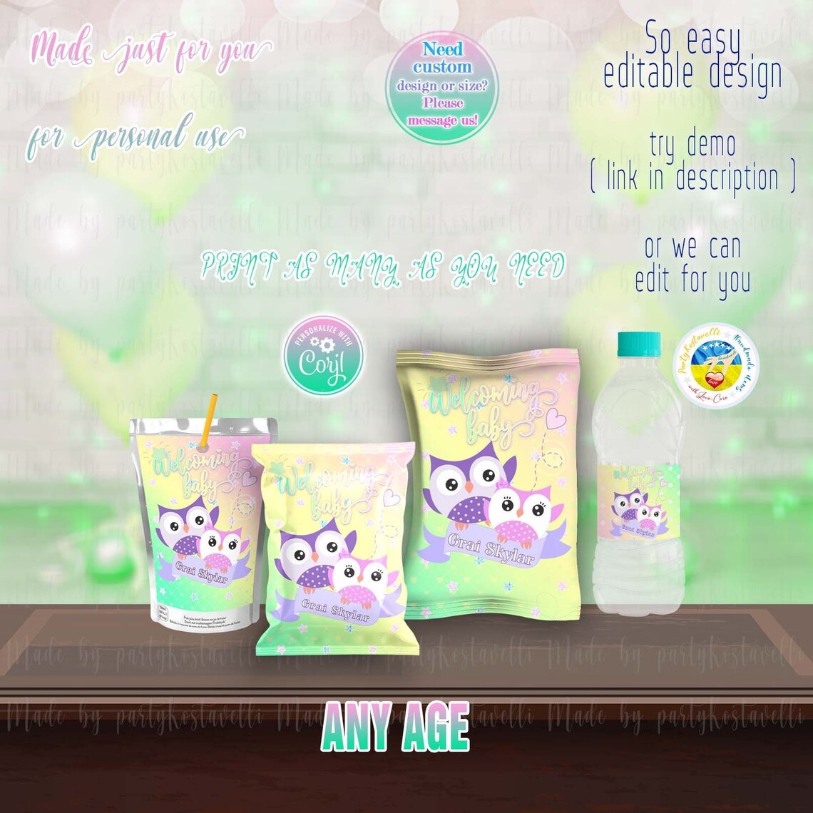Baby Shower Favors Owl Chip Bag Wrapper Labels Woodland Owl Birthday ...
