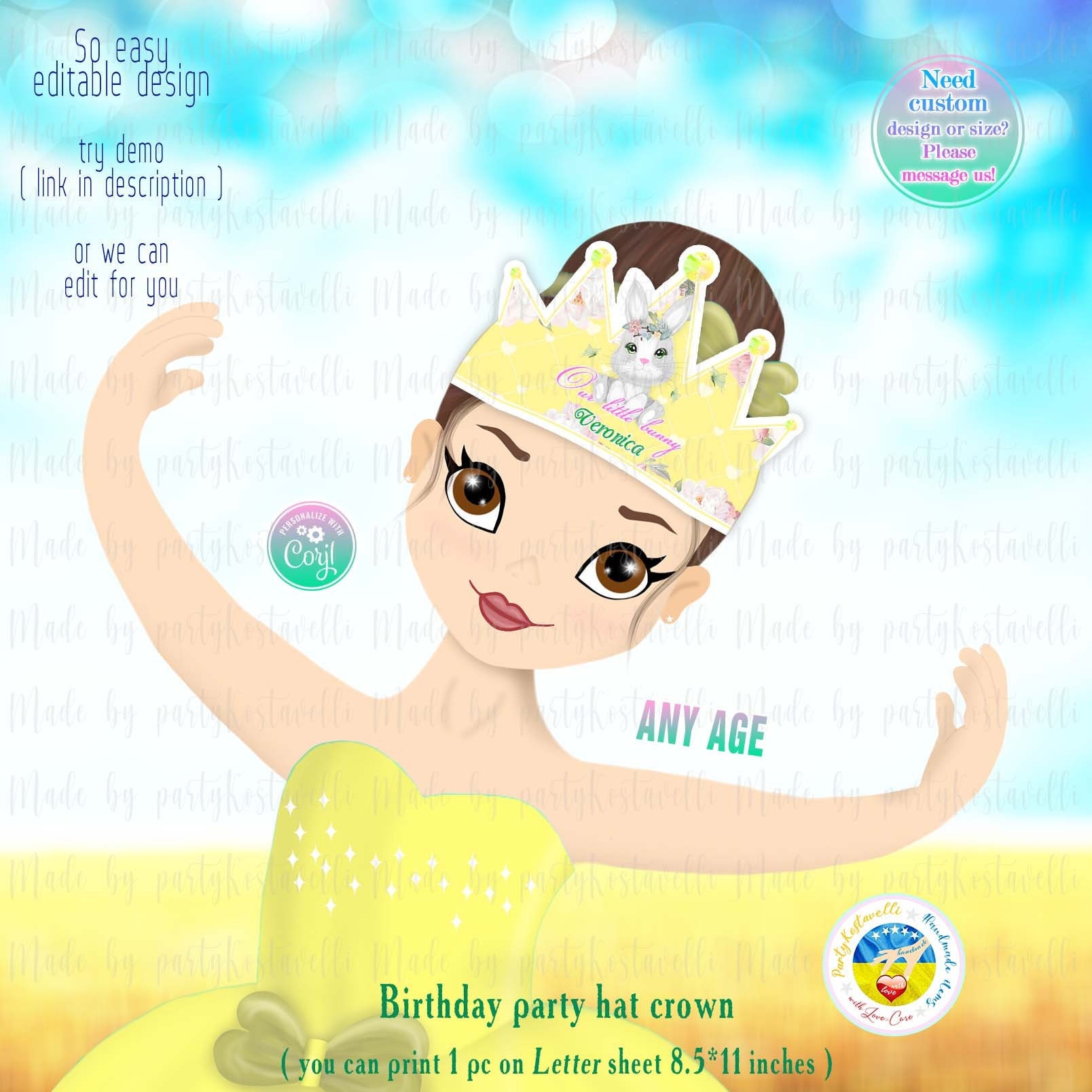 Bunny Crown Hat Birthday Party Favors Easter Birthday Party Floral ...