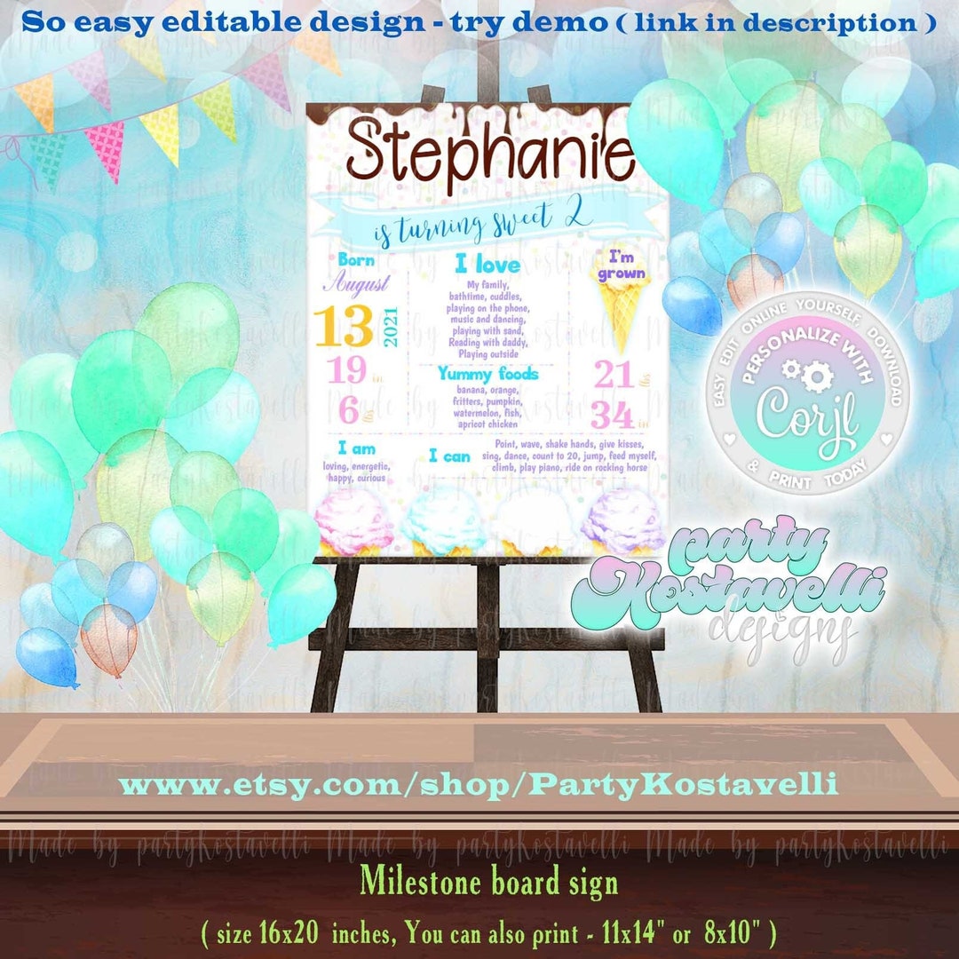 Ice Creams Milestone Sign Birthday Board Ice Cream Shop Poster - Etsy
