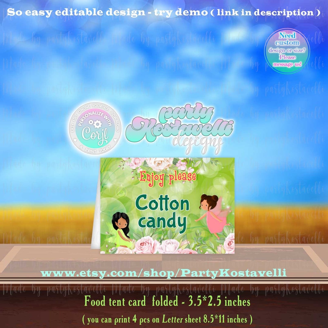 Fairy Food Tent Cards Printable Label Buffet Card Floral Windflower ...