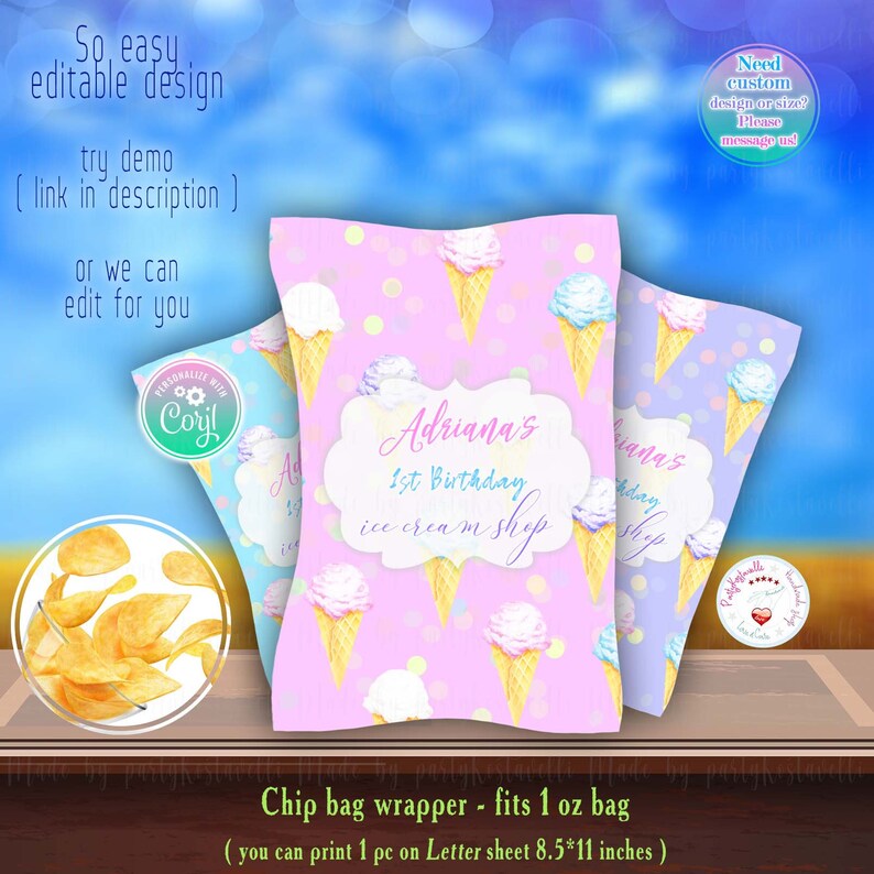 Ice Creams Fruit Snack Wrapper Sweet Cone Shop Favors Labels Scoop Ice ...