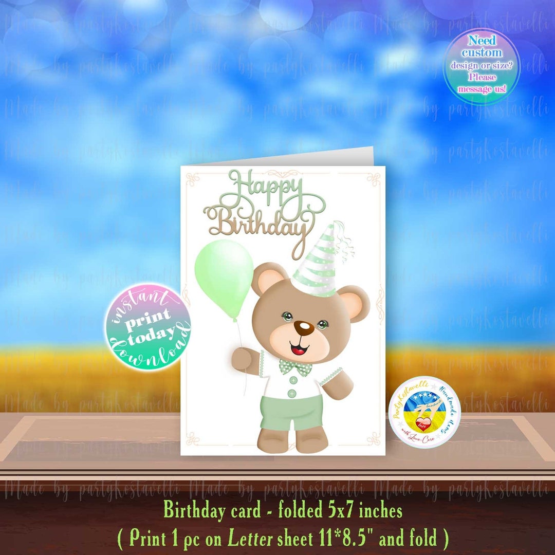 Bear Birthday Card Bearthday Printable Birthday Card Happy Birthday ...