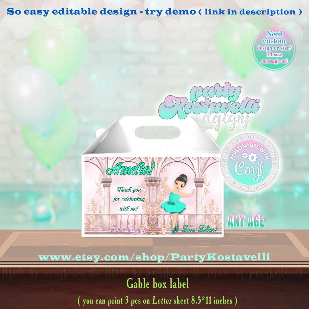 Ballerina Birthday Gable Box Label Dancer Girl Ballet Gift Box Labels ...
